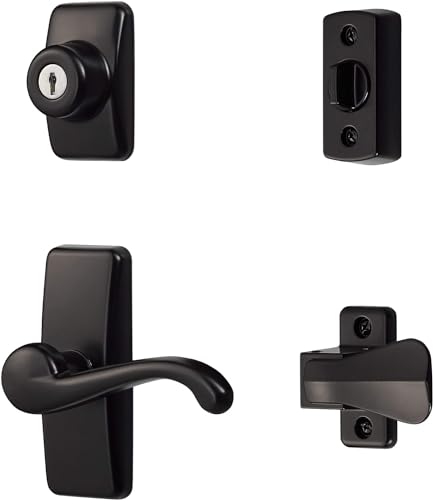 Ideal Security Handle Set with Latch and Keyed Deadbolt, Screen Door Handle, Storm Door Handle, Black