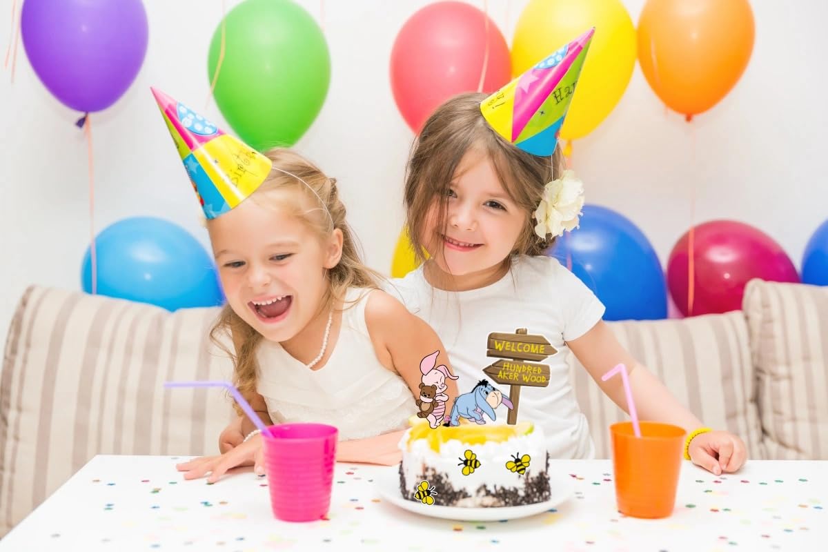 Classic Winnie Cake Topper Set Cute Baby Shower Birthday Cake Toppers Double-Side Pooh Cutouts(12 Pack)