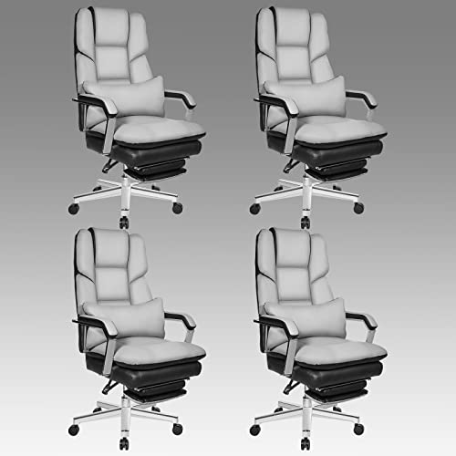 SeekFancy Reclining Office Chair with Footrest, Big and Tall Office Chair 500lbs Wide Seat with 170°Backrest, High Back Leather Managerial Chair Lumbar Support,Grey Executive Office Chair Set of 8