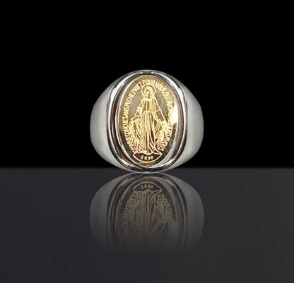 Ben Junot Catholic Unisex Gold Miraculous Ring Stainless Steel Catholic Miraculous Ring-Miraculous Holy Prayer Card Included (Gold) (9)