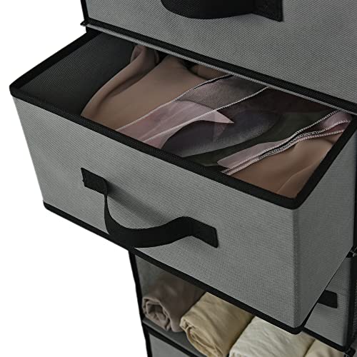 GRANNY SAYS Hanging Closet Organizer 6 Shelves, Closet Organization and Storage with 5 Different Drawers, 6 Side Pockets Wardrobe Clothes Organizer for Closet, Gray, 1-Pack