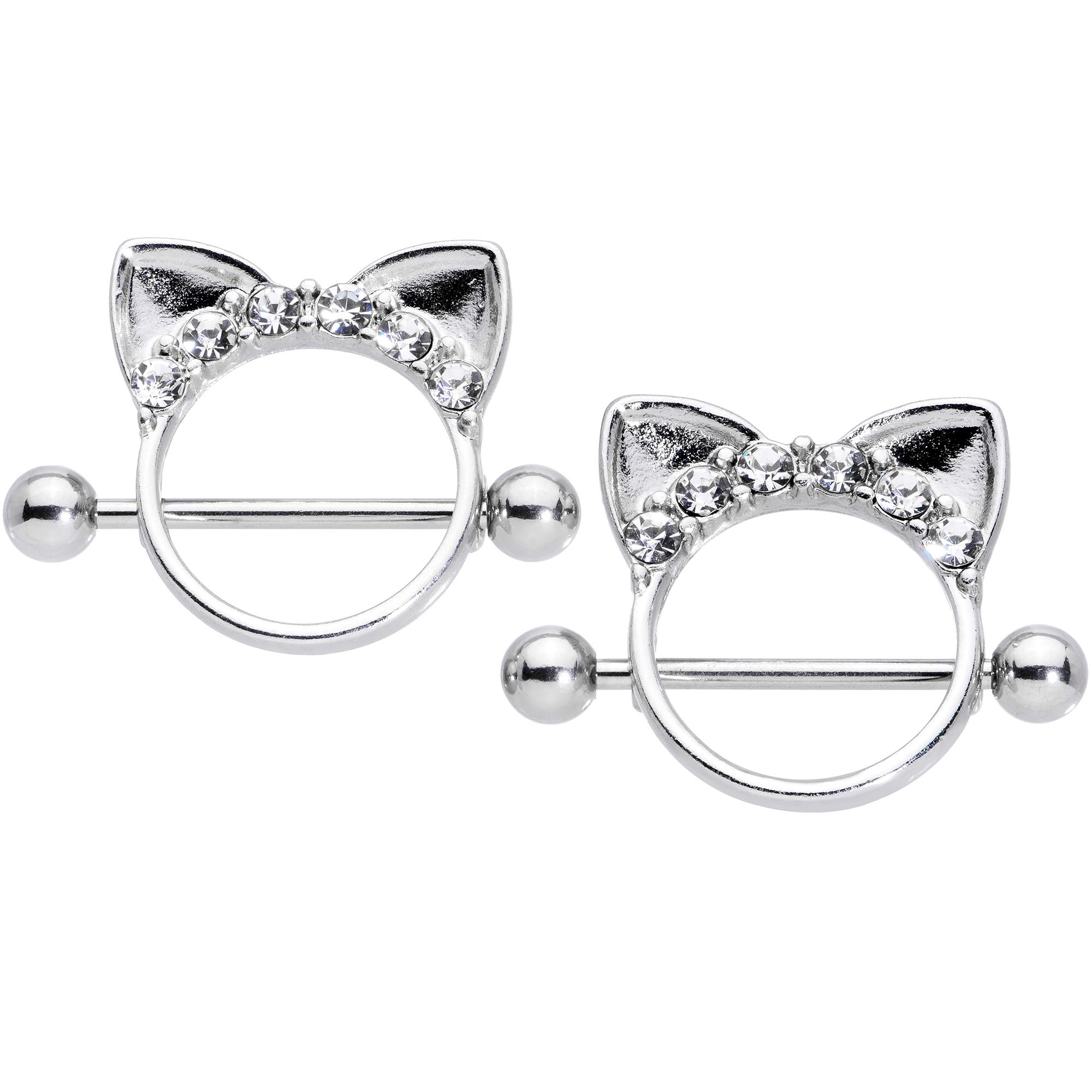 Body Candy 2Pc 14G Nipplerings Piercing Women Steel Pink Accent Cat Ears Nipple Shield Nipple Ring Set 9/16