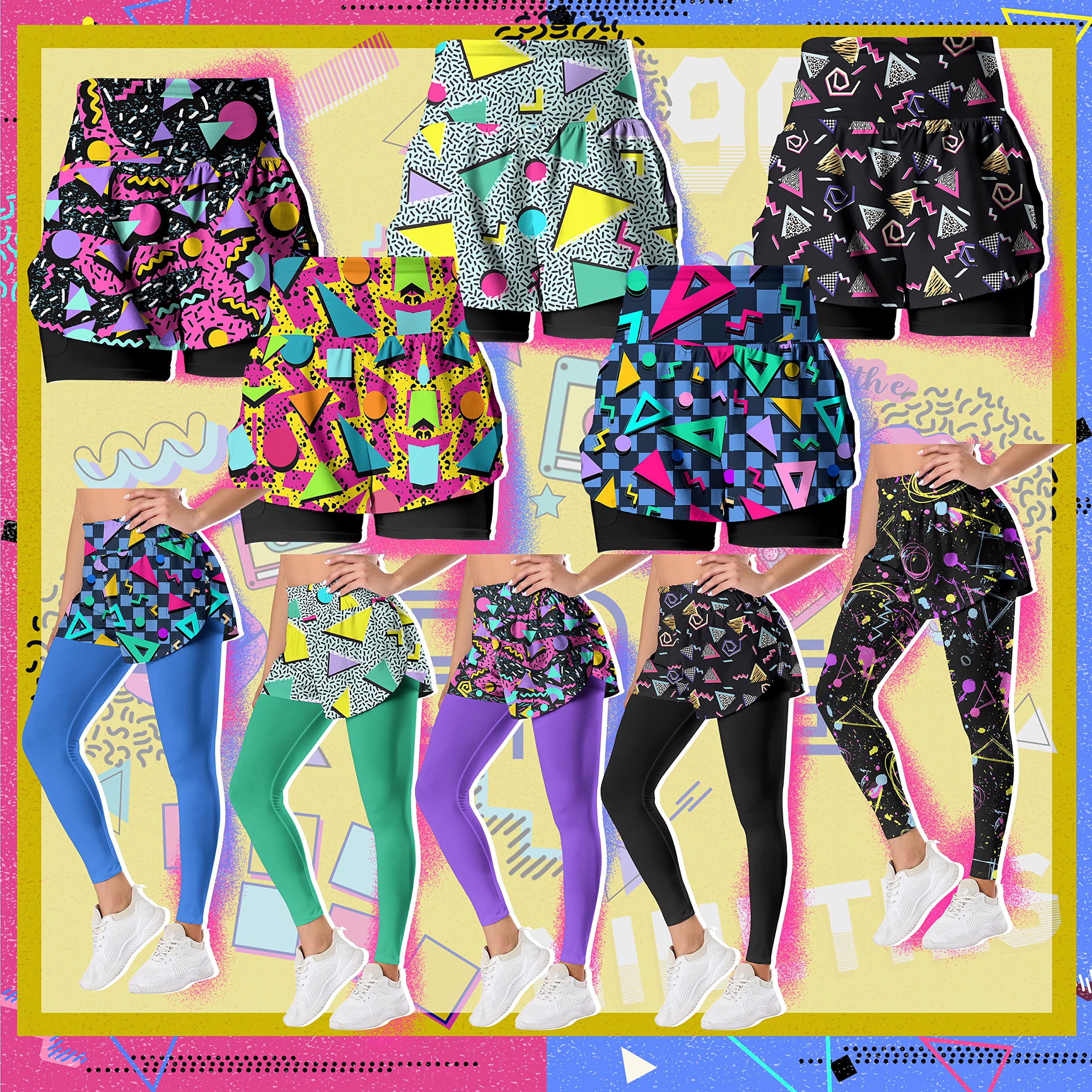 Bornore 80s Retro 2 in 1 Athletic Running Shorts 90s Neon Outfit Workout Yoga Short Pants for Women(80s90s-1-S)