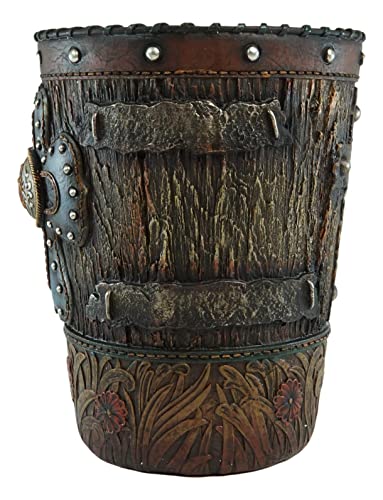 Ebros Gift Rustic Western Old World Country Blue Cross with Concho and Nailheads in Faux Distressed Wood Finish with Floral Patterns (Dry Waste Basket Trash Bin)