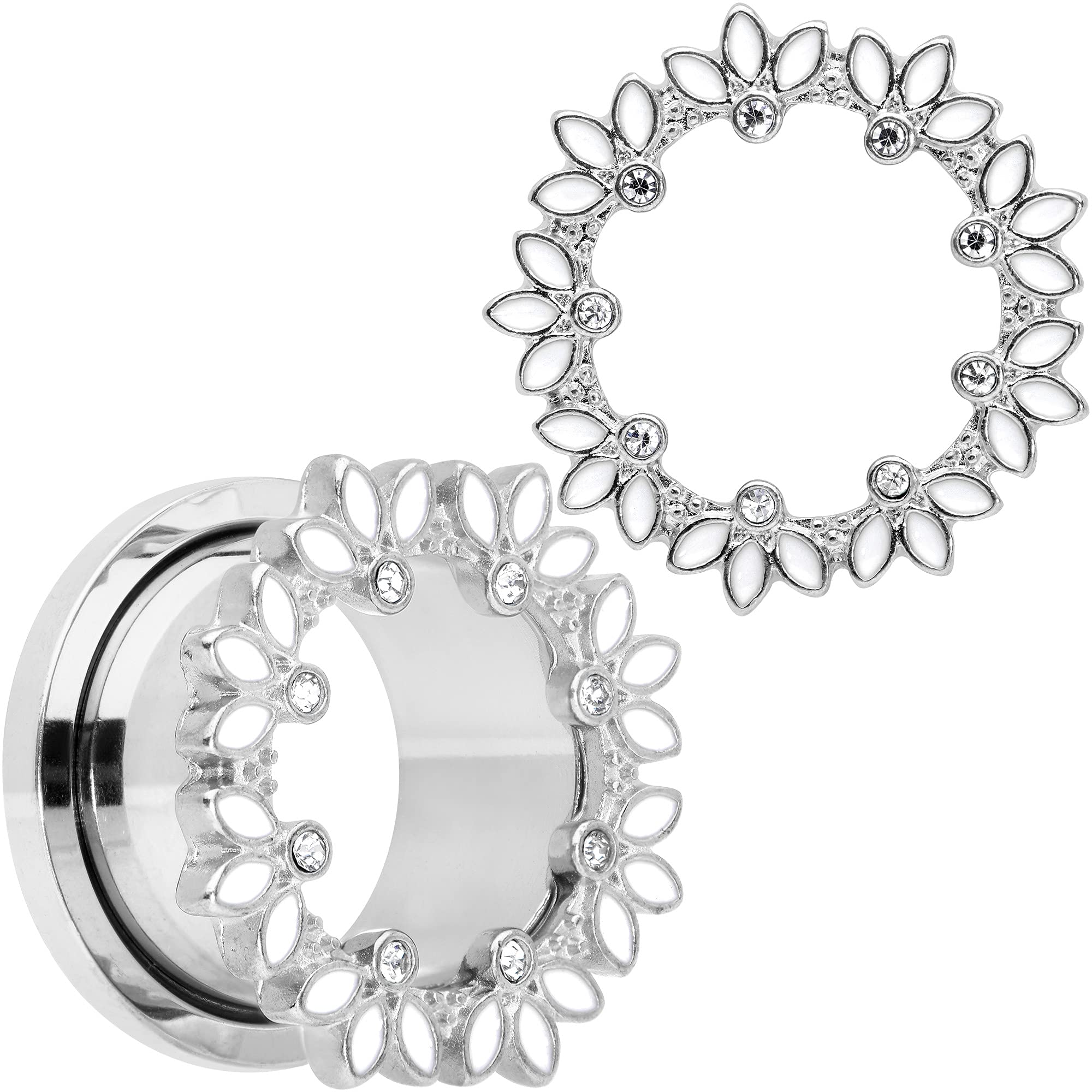 Body Candy 2Pc Womens 316L Steel White Leaves 5/8" Double Flare Screw Fit Tunnel Plug Ear Plug Gauges Set