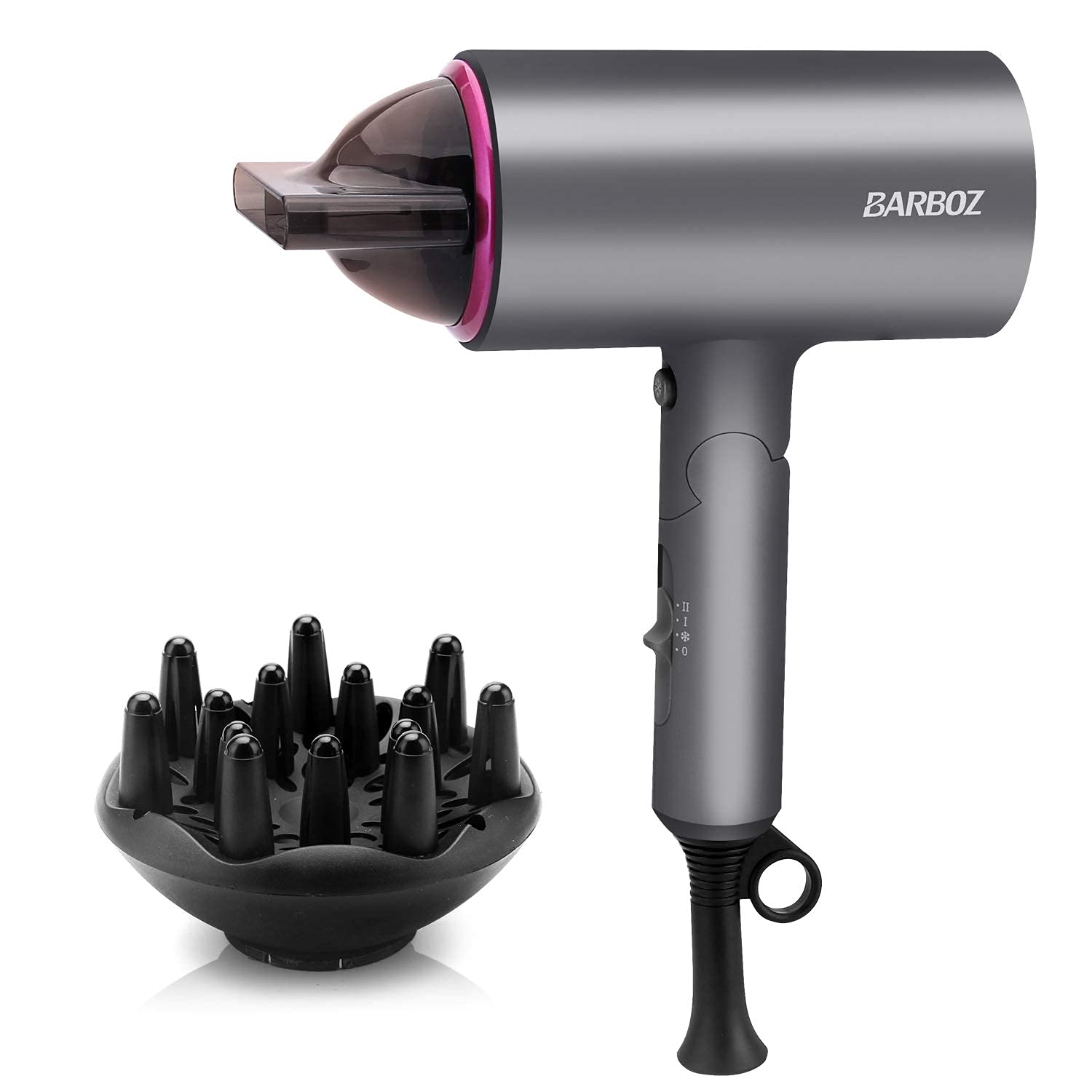 BARBOZ Hair Dryer , Powerful Home Lonic Hair Blow Dryer for Fast Drying , Foldable Hair Blower with Hot,Warm,Cold Settings and Contains Concentrator and Diffuser , Low Noise , Lightweight
