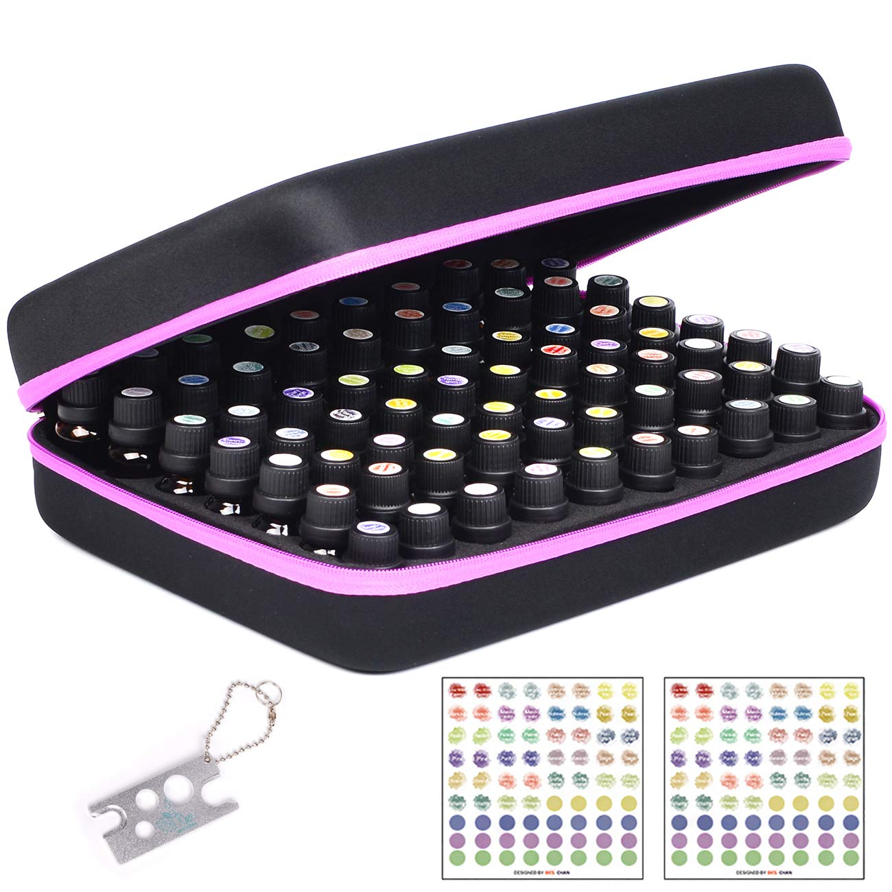 BES CHAN Essential Oil Carrying Organizer Storage Case for 70 Roller Bottles 5/10/15/20ml Small bottles with Free Writable Labels Opener Holds Purple-13.2" Lx9.4 Wx3.7 H