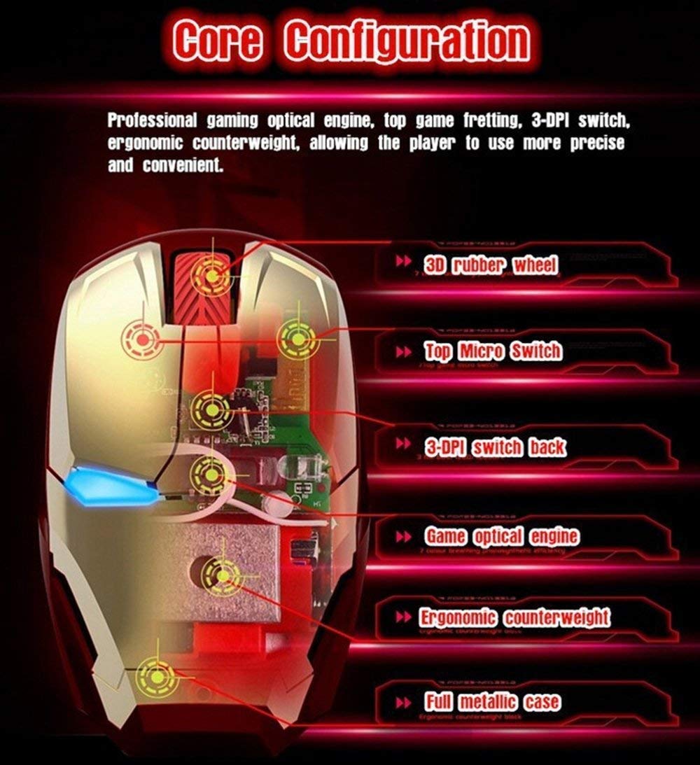 Bever Wireless Mouse Cool Mouse 2.4 G Portable Mobile Computer Click Silent Mouse Optical Mice with USB Receiver, Multi-Color Choosing for Notebook PC Laptop Computer (Gold)