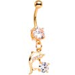 Body Candy Gold PVD Steel Clear Accent Splashing Dolphin Dangle Belly Ring