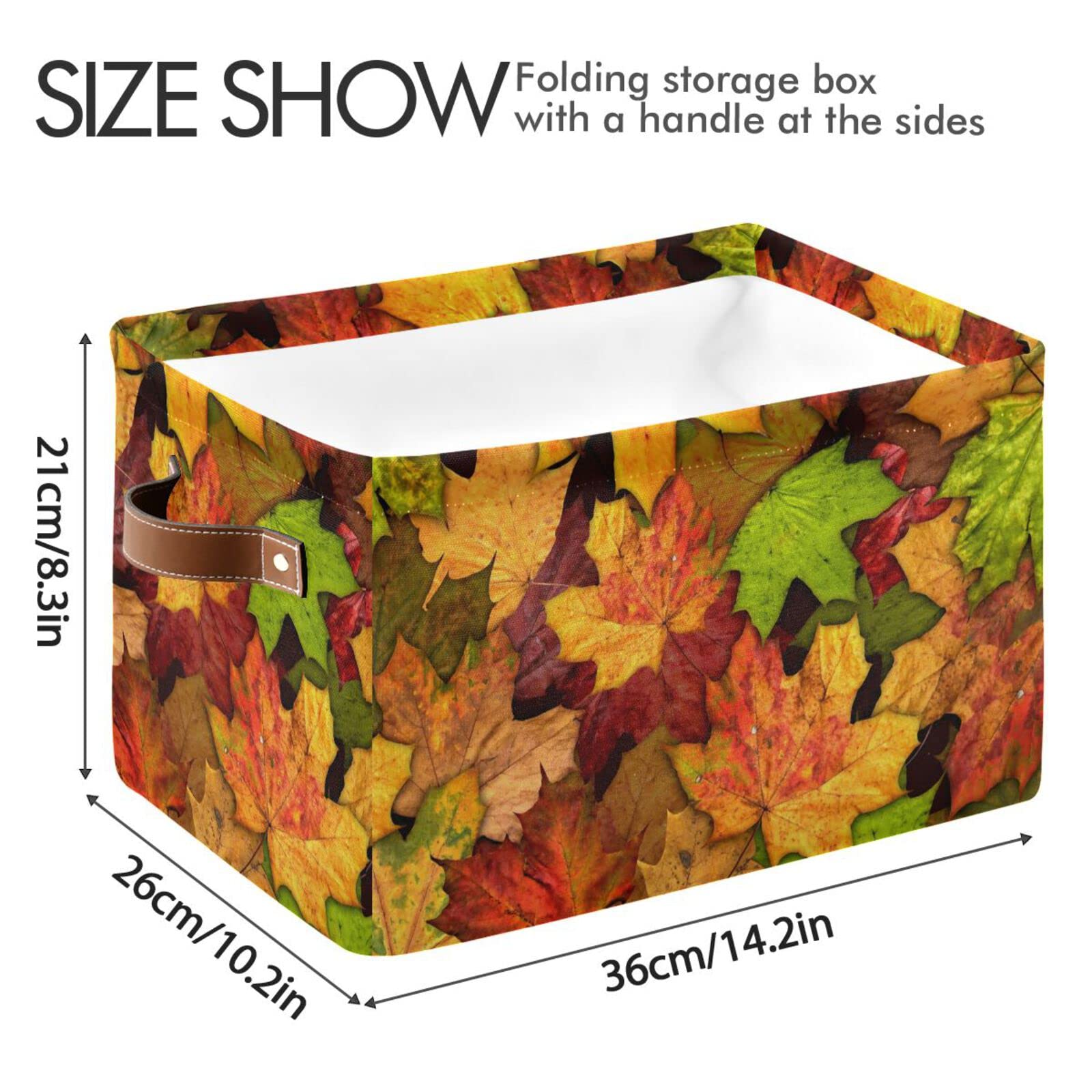 Dry Autumn Leaves Storage Basket Fall Maple Tree Storage Organizer Box Bin Large Collapsible Cube Baskets with PU Handles for Shelf Closet Nursery Laundry 1 Pack