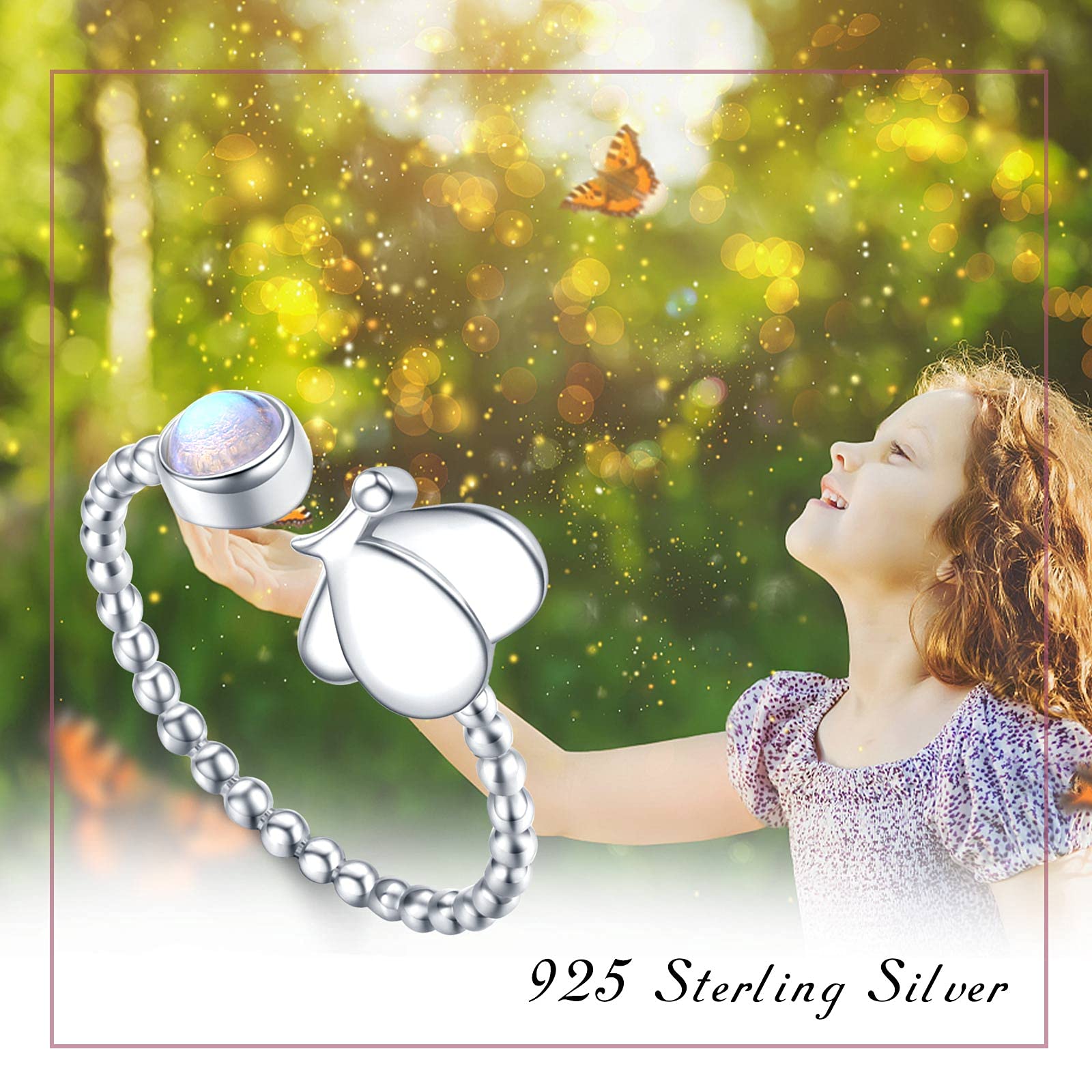 Butterfly Open Rings for Women Adjustable Open Ring 925 Sterling Silver Jewelry Gifts for Wife