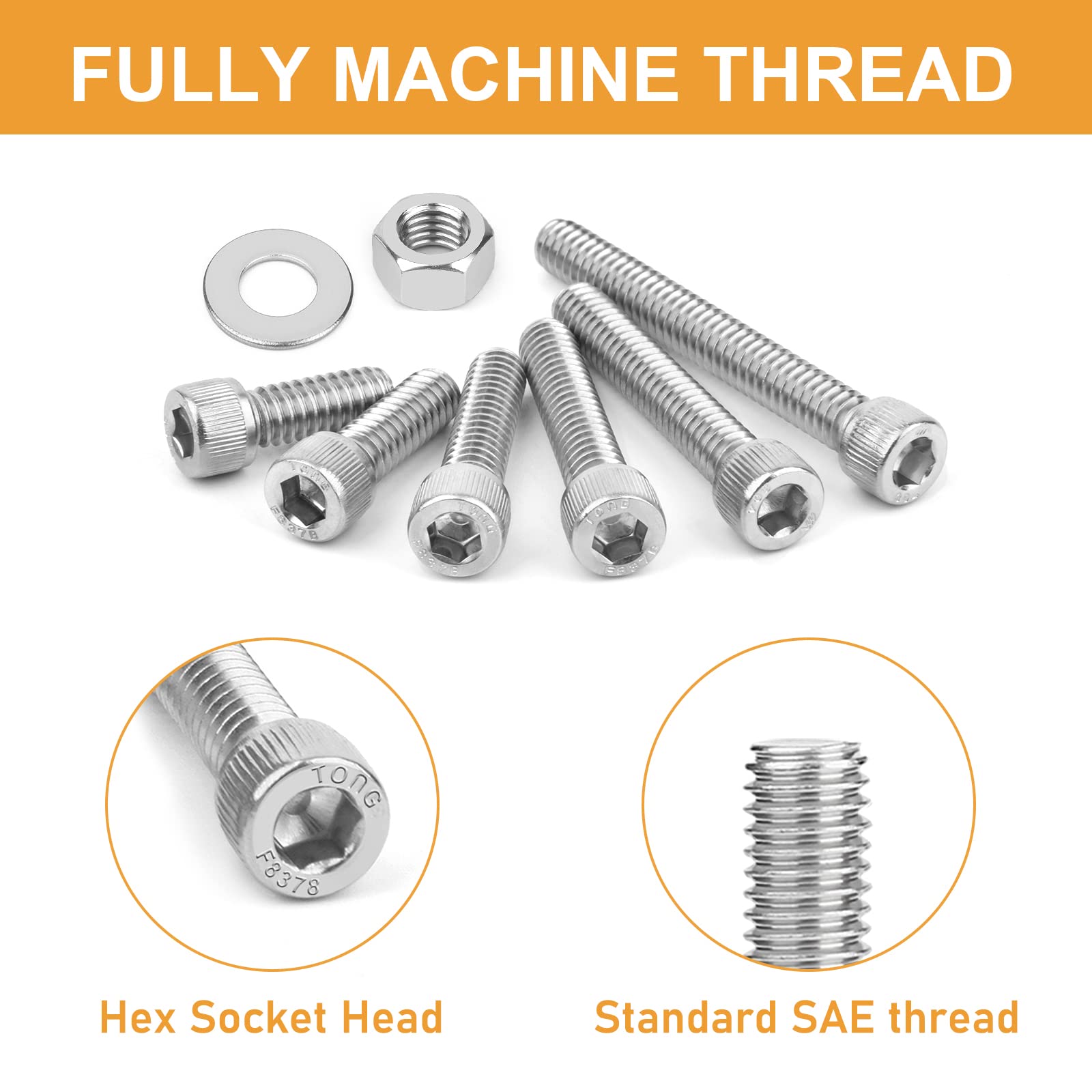 Button Head Screws #8-32 x 1/2'' to 1''and #10-24 x 1/2'' to 1-1/2'', VIGRUE 435PCS 304 Stainless Steel Hex Socket Cap Screws UNC Hexagon Bolts Washers Nuts Assortment Kit Machine Screws Set