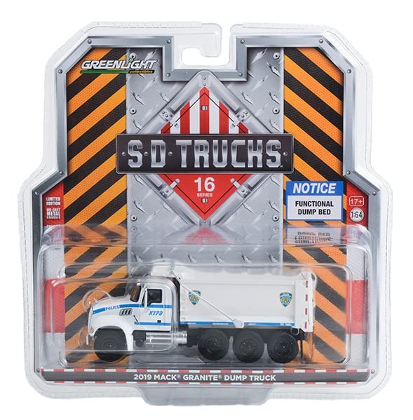Greenlight 45160-B S.D. Trucks Series 16-2019 Mack Granite Dump Truck - New York City Police Dept (NYPD) 1:64 Scale Diecast