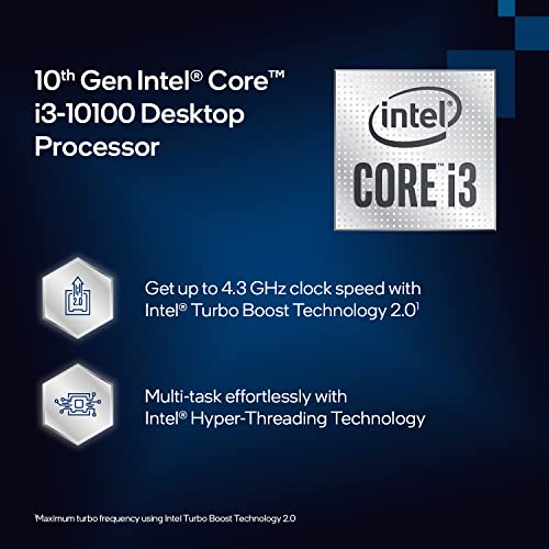 Intel Core i3-10100 Desktop Processor 4 Cores up to 4.3 GHz LGA1200 (Intel 400 Series Chipset) 65W, Model Number: BX8070110100