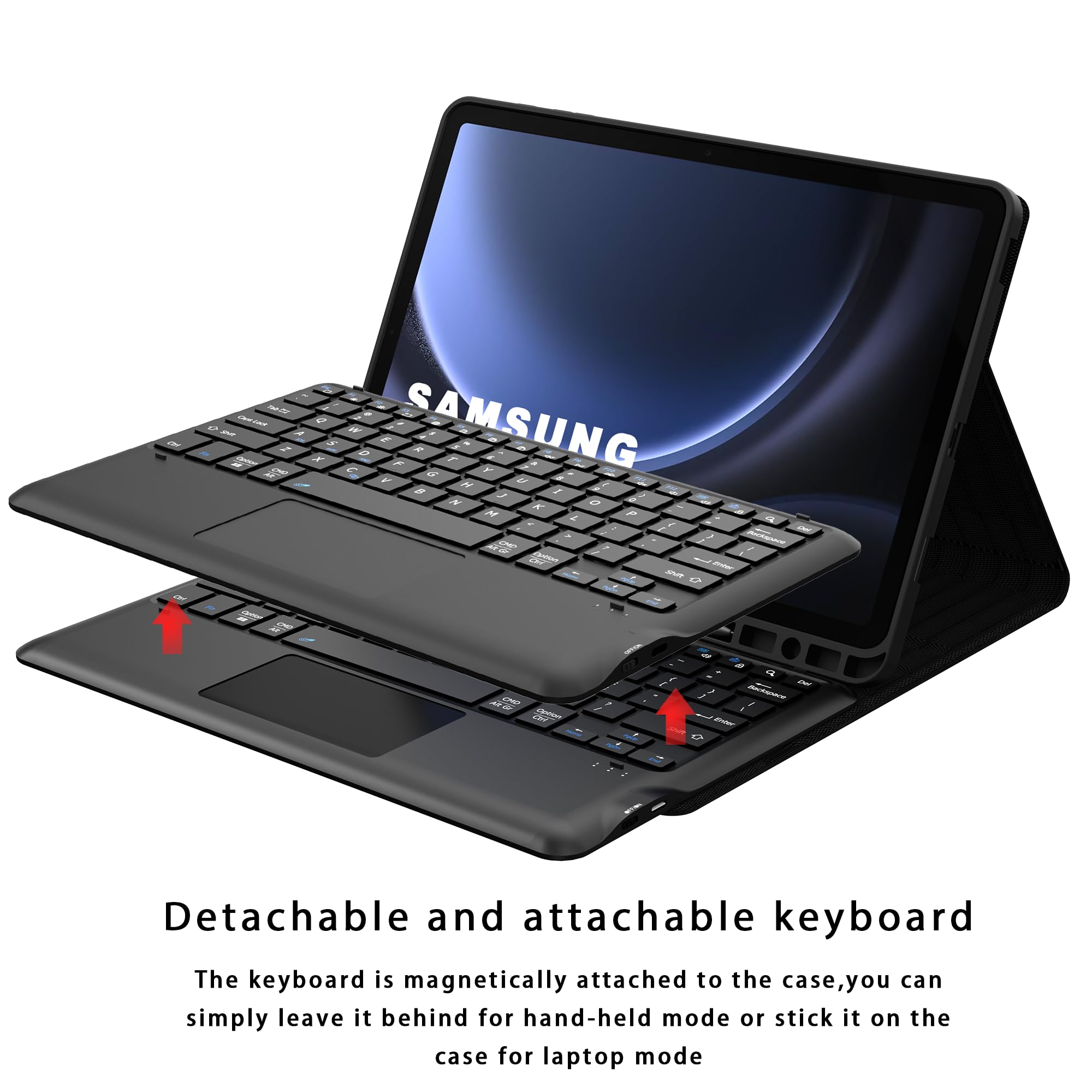DOMEUN Galaxy Tab S7 FE/S7 Plus/S8 Plus Case with Keyboard 12.4 inch - 7 Color Backlit Detachable Wireless Touchpad Keyboard Cases with S Pen Holder for Samsung Tab S8+ 2022/S7 FE 2021/S7+ 2020