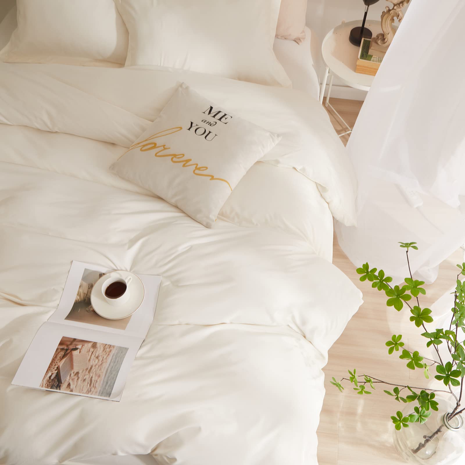 Cream White Duvet Cover King Size Soft Washed Microfiber Ivory Duvet Cover with Zipper Closure Boho 3 Pieces Bedding Set Off White Comforter Cover 1 Cream Duvet Cover 104βx90β with 2 Pillowcases