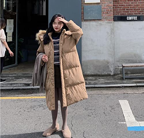 BLFYQB Padded Women in The Long Section Winter Loose Thicken Thigh Student Down Coat Coat Tide Fit The Wrist Cuffs/Coffee/L