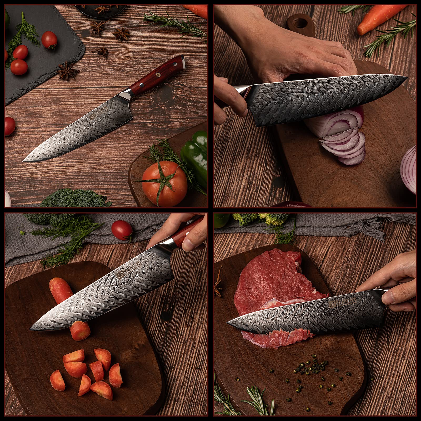 Chef Knife Damascus 8 Inch Japanese Professional Gyuto Vg10, High Carbon Steel Core With 67 Layer Stainless Steel Forged For Kitchen Cooking with Wood Handle