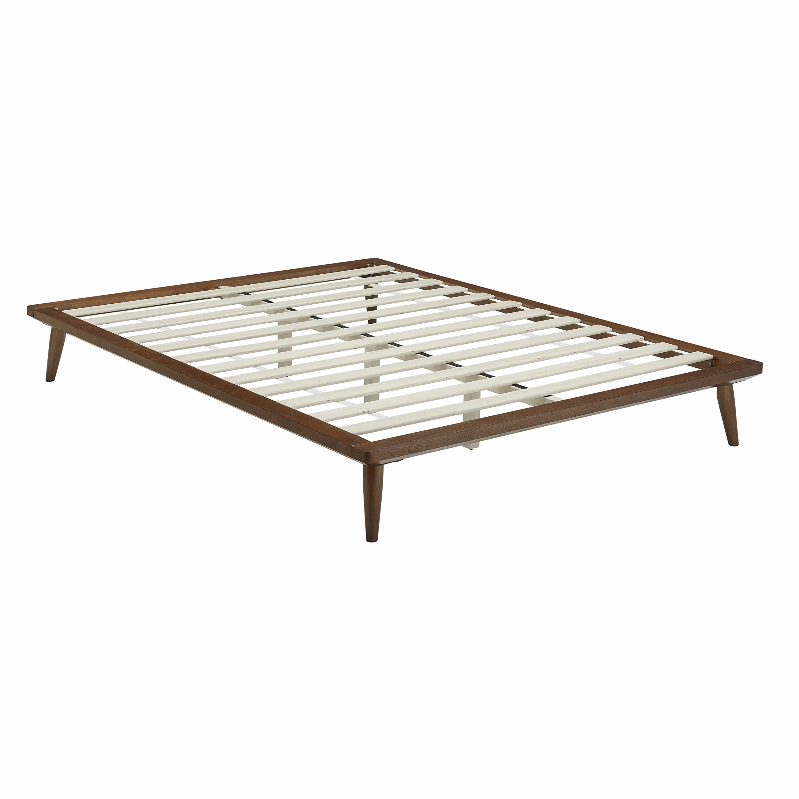 BIKAHOM Mia Wood Platform King Bed Frame, 8.5 Inch Solid Wood Platform Bed with Under Bed Storage Space, No Box Spring Needed, Strong Wooden Slat System, Easy Assembly, Bedroom Furniture, Walnut