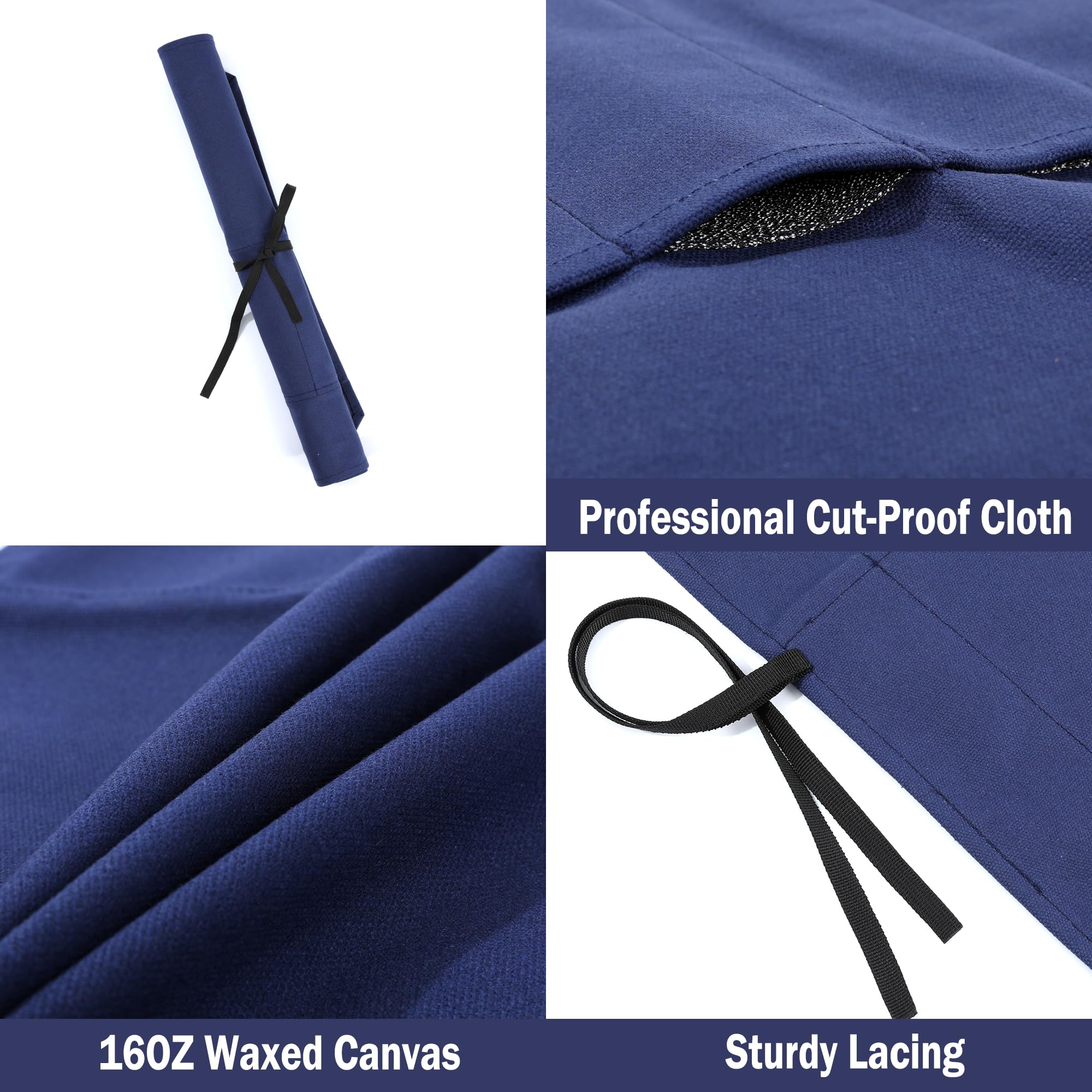 Chef Knife Roll, Heavy Duty 16OZ Waxed Canvas Knife Roll, 5 Slots Knife Bag with Professional Cut Resistant Fabric, Blue (21"L x 15.5"W)