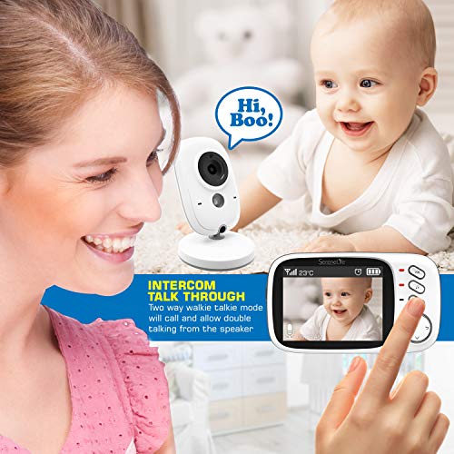 SereneLife Wireless Video Baby Monitor - Dual System w/Temperature Thermometer Sleep Camera, 3.2β Digital Color Screen Wireless Rechargeable Battery, Audio Speaker and Portable Mobile Clip - SLBCAM20