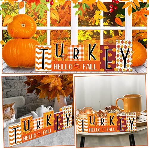 Purpeak Reversible Fall Wooden Table Sign Double Side Halloween and Thanksgiving Tabletop Sign Decor Wicked and Turkey Wood Block Fall Tiered Tray Decor for The Home Shelf Party Decor
