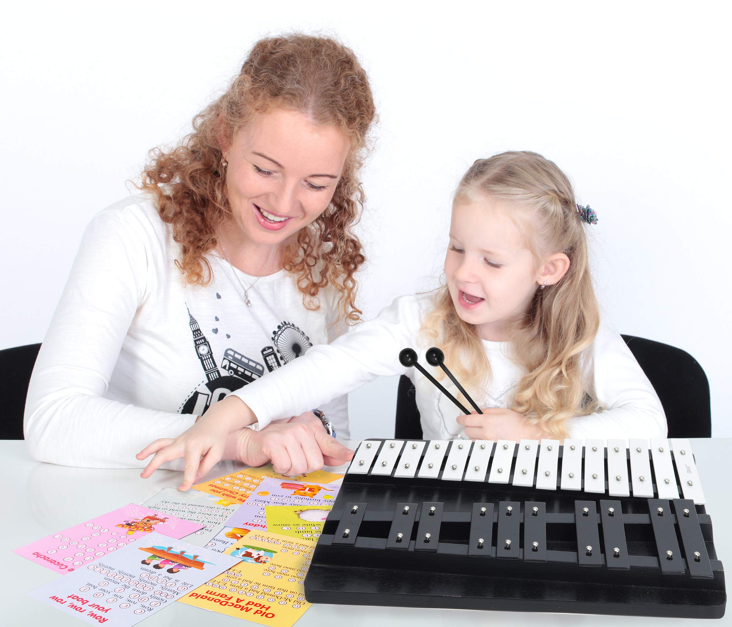 Large Xylophone 25 Notes Chromatic Glockenspiel, Bag, Sheet Music Cards, 45-song Ebook