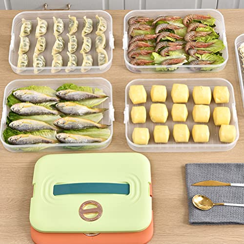 OHEPFD Refrigerator Organizer Bins,Food Storage Containers with Lids Dumpling Storage Box 3-Layer Stackable Food Storage Tray Organizer Holder for Kitchen Fridge, Dark Green 3 Layer, 30.5*23*12cm