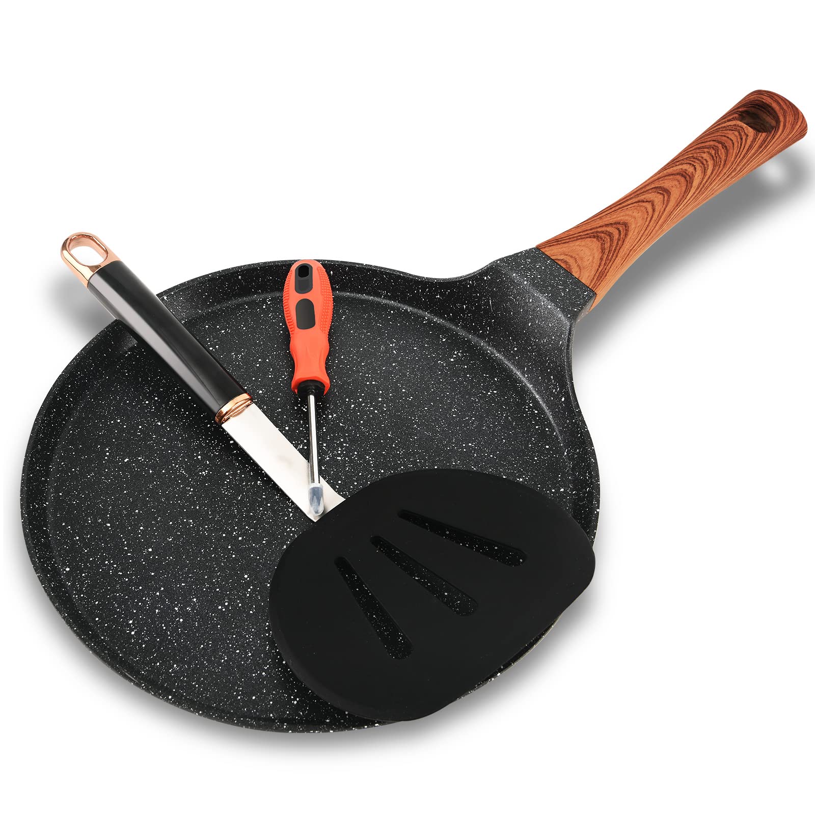 Gmzcky 11 Inch Non-stick Crepe Pans, Die-cast Auluminium Pancake Griddle Pan,Perfect For Making Tortillas, Pancakes, Omelette Pan of Large Size,Induction Compatible,PFOA Free. …
