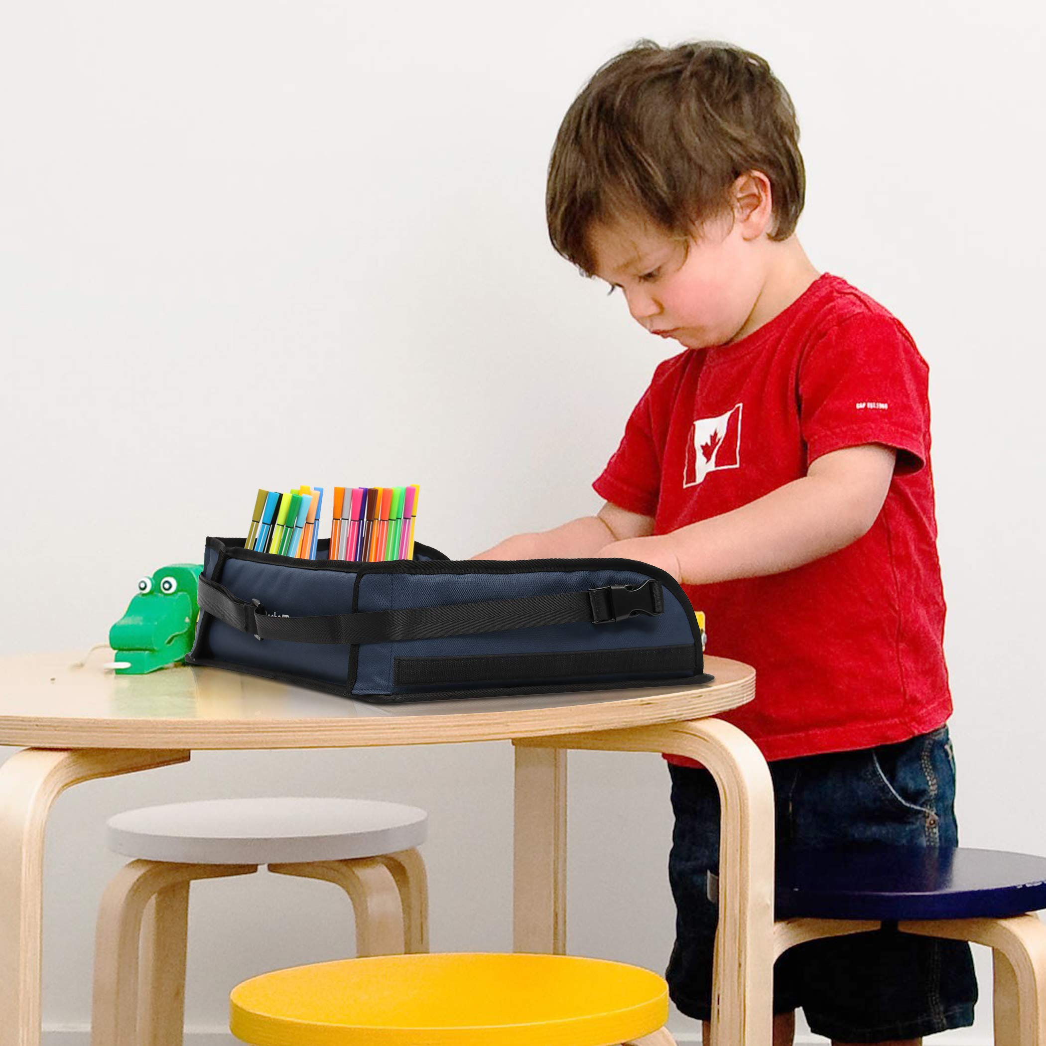 Becko Children’s Travel Toy Tray Kids’ Car Seat Snack, Game Tray Activity Table for Stroller, Car, Airplane, Road Trip with Doodle Mat, Foldaway & Portable