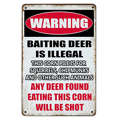 PXIYOU Warning Baiting Deer is Illegal Vintage Metal Tin Sign Hunting Wall Plaque Decoration for Man Cave Coffee Bar 5X10 Inches