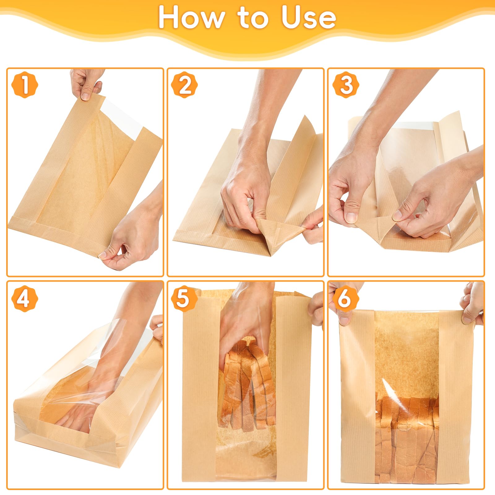 Funcoo 100 Pcs Paper Bread Bags for Home Bread Sourdough Bread Bakery Storage Bags with Window,Large Bakery Bread Loaf Bags for Baked Goods Packaging,Label Seal Sticker Included …