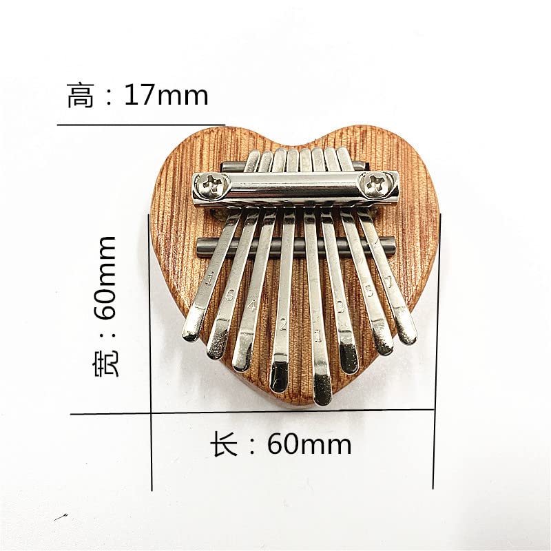 Mini Kalimba Thumb Piano, Solid Wood 8 Keys Finger Piano, Portable Marimba Musical Thumb Piano Accessory Pendant Gift (Wooden Heart)