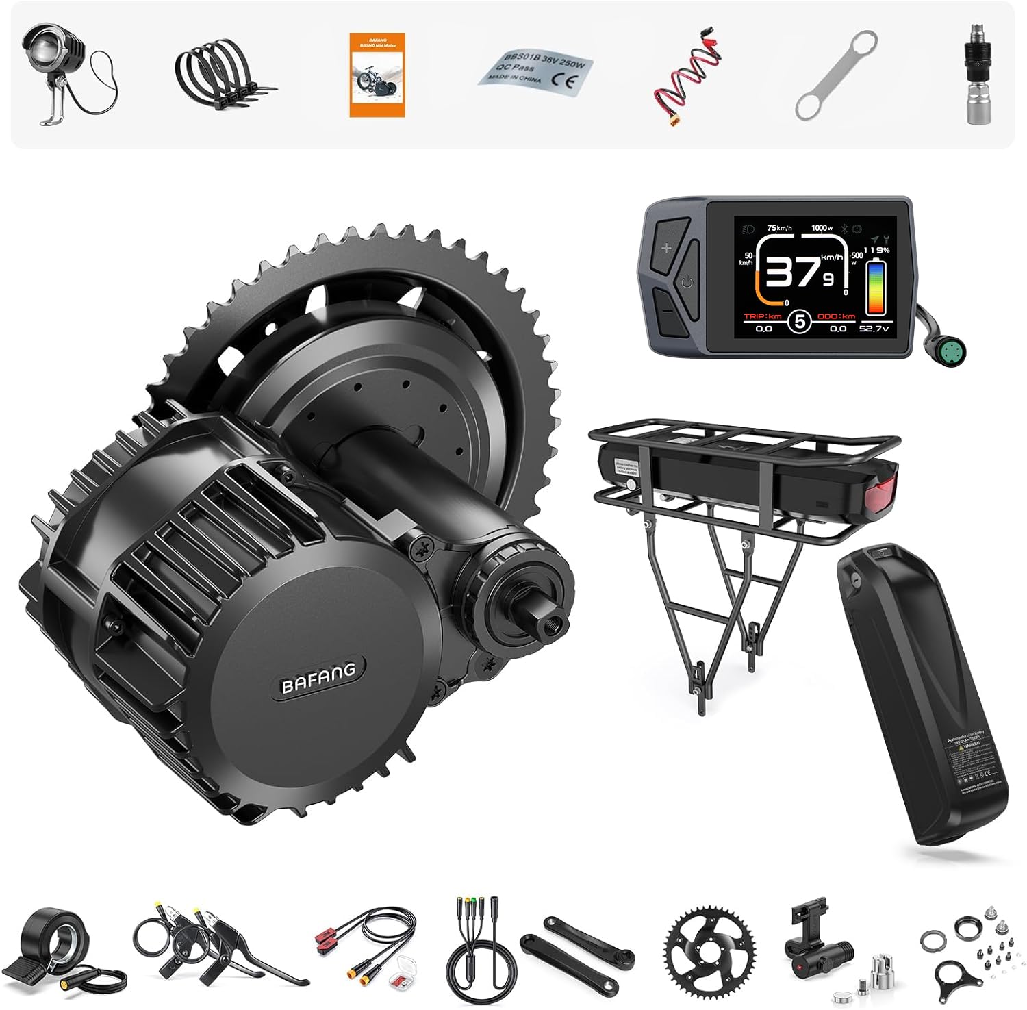 BAFANG 1000W Mid Drive Kit : BBSHD 52V Motor with 20Ah Shark Battery, 8Fun M615 Motor with DPC18 Display (5PAS)& 44T Chainring for BB 68mm, Electric Bike Conversion Kit for Mountain Road Ebike