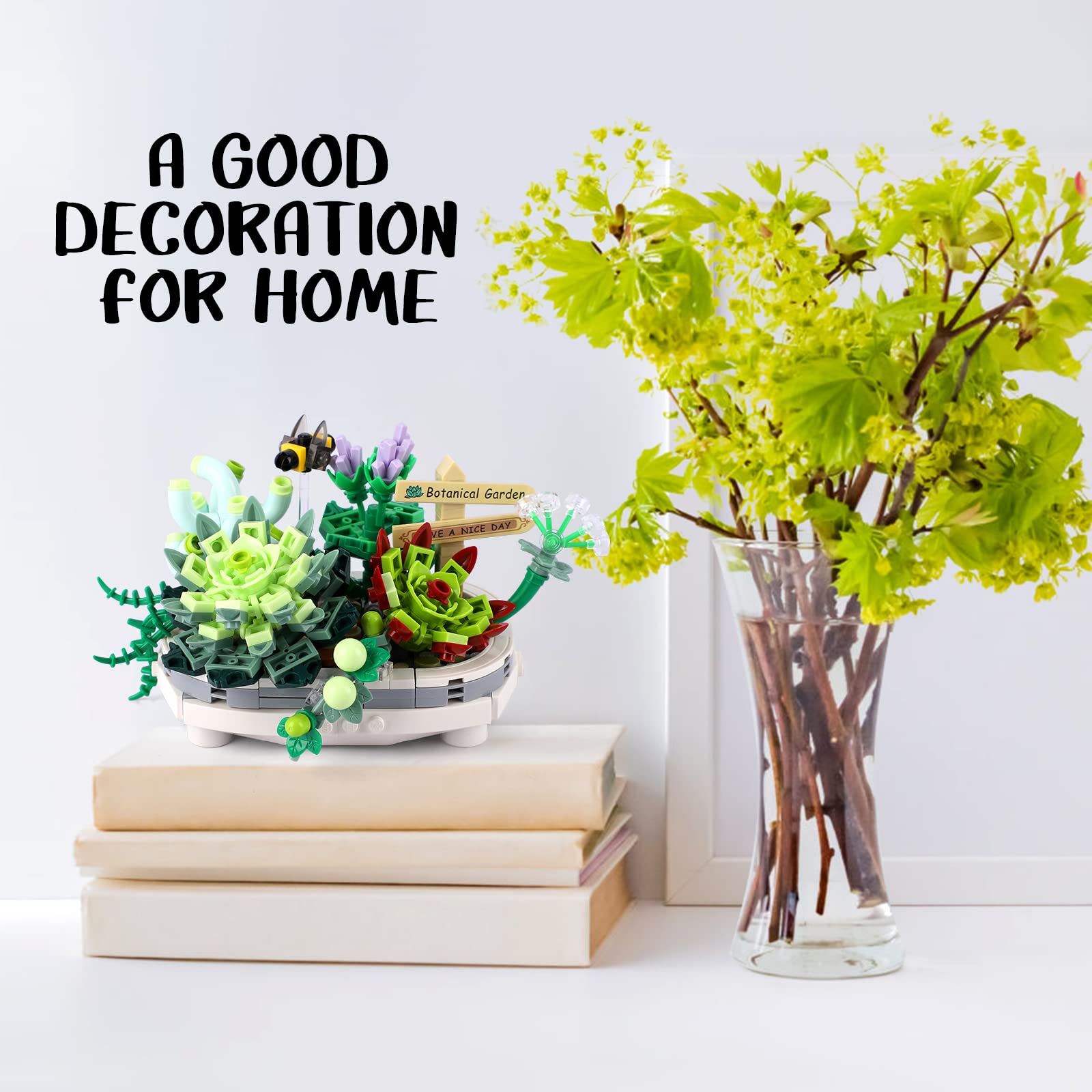 Bonsai Model Building Kit, Succulent Mini Bricks Building Block Set Flower, Creative DIY Simulation Particle Botanical Collection Construction Building Toy (Not Compatible with Lego Sets 389pcs