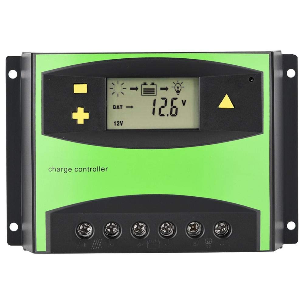 Bewinner Waterproof Solar Charge Controller 60A LCD Solar PV Charge Regulators PWM Solar Charger Controller Dual USB Intelligent Solar Charge and Discharge Controller(60A)