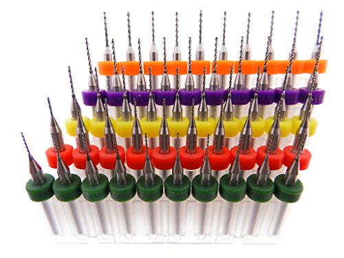 Daewon Model 50P621 0.6mm 0.7mm 0.8mm 0.9mm 1.0mm 1/8" Shank Tungsten Carbide Micro Drill Bits for Watch Making Modeling CNC PCB FR4 Circuit Board Production Woodworking Pre-Drilling 10 each 50 pack