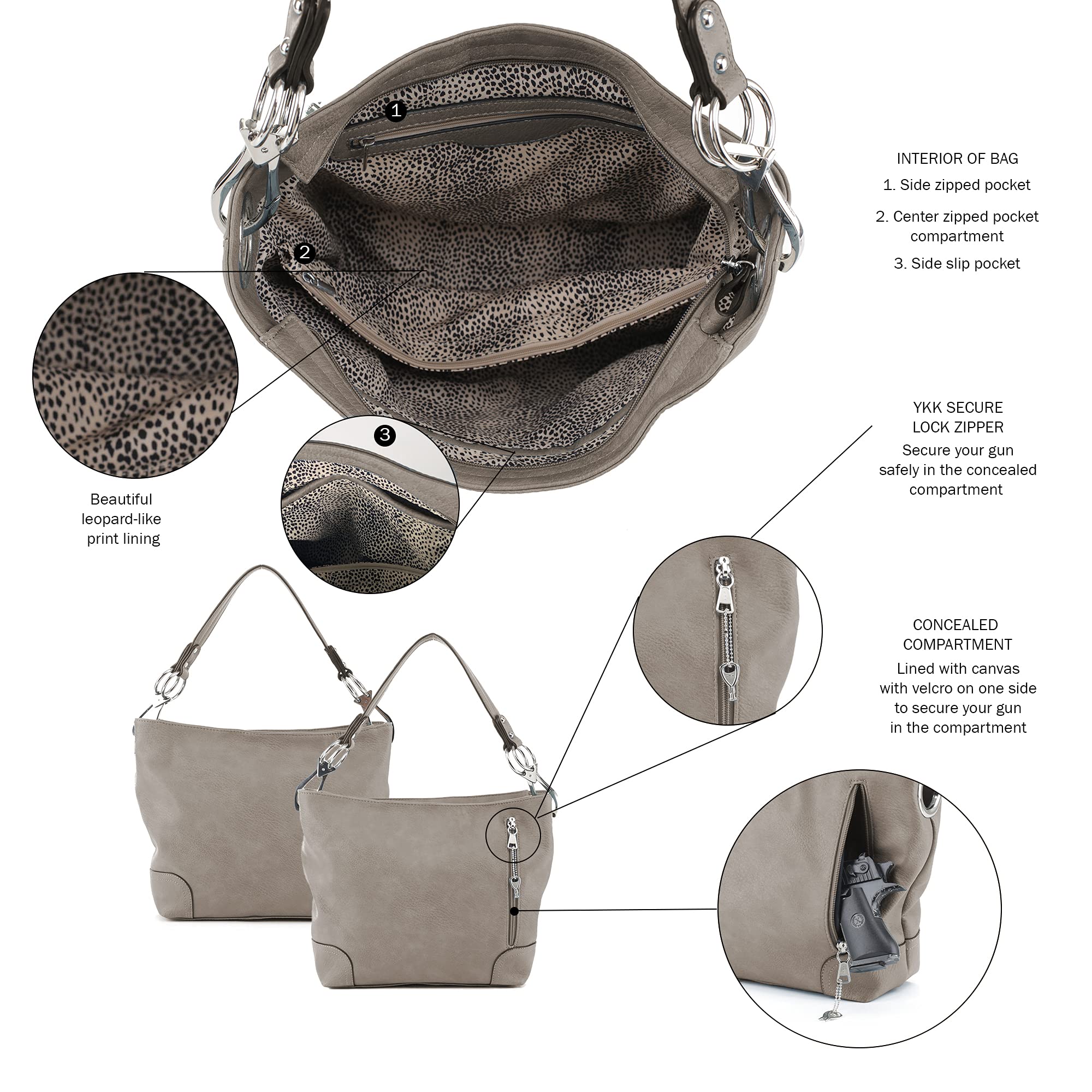 Lydia Large Concealed Carry Leather Hobo Purse For Women With Detachable Holster - Brown