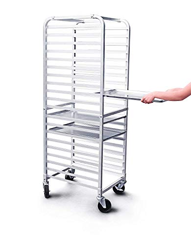 New Star Foodservice 36527 Commercial-Grade Aluminum 20-Tier Sheet Pan/Bun Pan Rack, 26" L x 20" W x 69" H with Brake Wheels