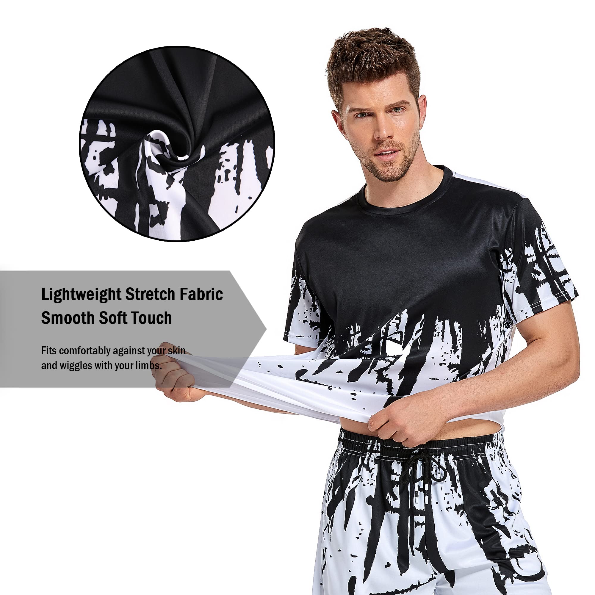 CenConel Men's Graphic T-Shirts Short-Sleeve Dry Fit Workout Athletic Running Gym Casual Tee Shirts,Black and White,5XL