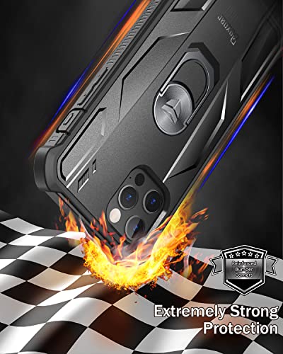 Dexnor Rugged Full Body Case for iPhone 12/12 Pro (6.1 inches) with Screen Protector & Ring Kickstand Car Mount, Slim Shockproof Protective Bumper Cover with Anti Dust Plugs (Black)