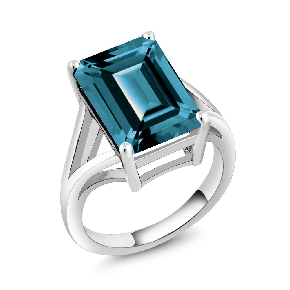 Gem Stone King 14X10MM Emerald Cut Gemstone Birthstone Solitaire Engagement Ring For Women | 925 Sterling Silver | Wedding Anniversary Promise Ring For Women | Available In Size 5, 6, 7, 8, 9