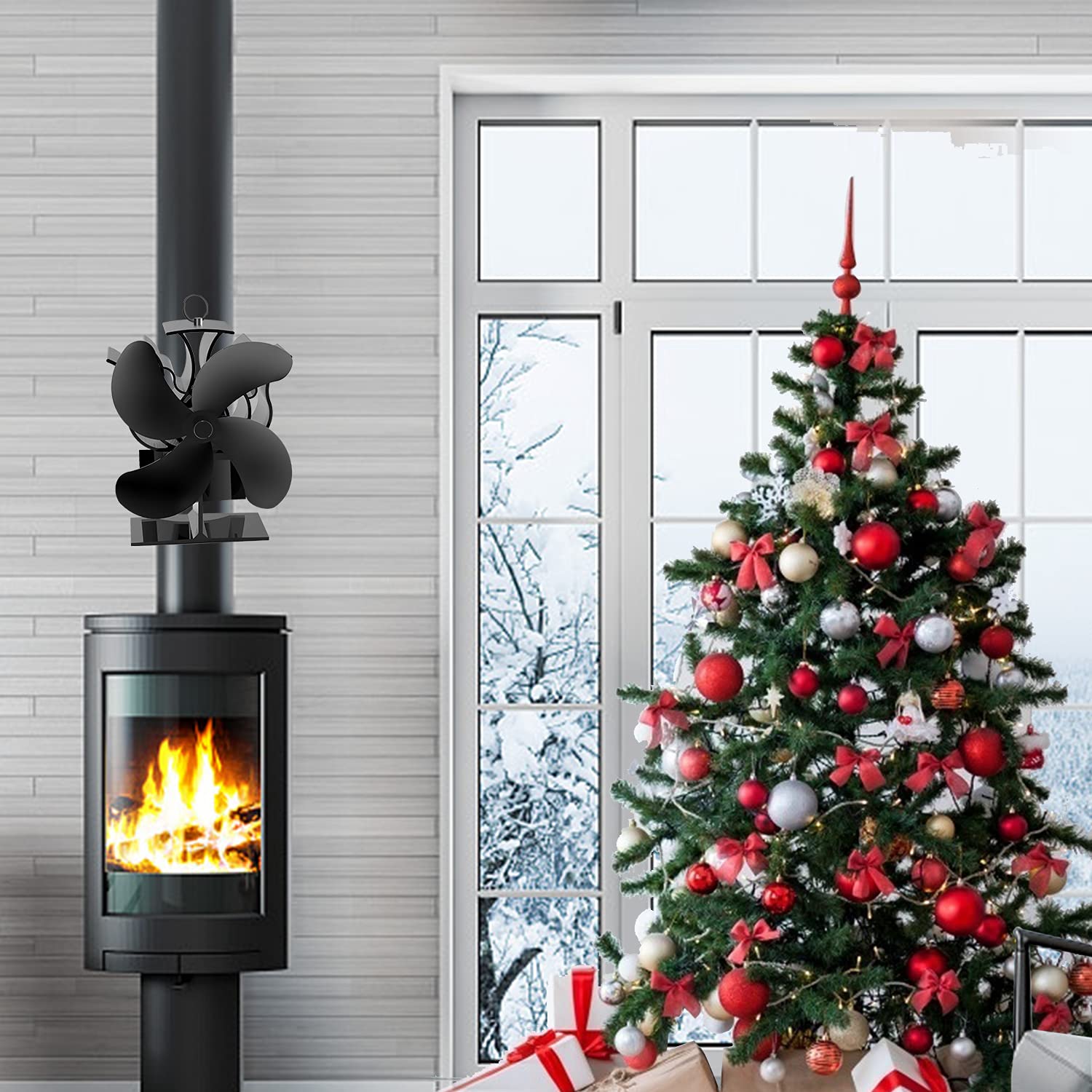 VAZILLIO Heat Powered Stove Fan Built-in Temperature Indicator 4-Blade Fireplace Fans 2 in 1 Placement Design 50℃-400℃ Fast Running Wood Stove Fan More Efficient and Silent Heat Powered Stove Fan