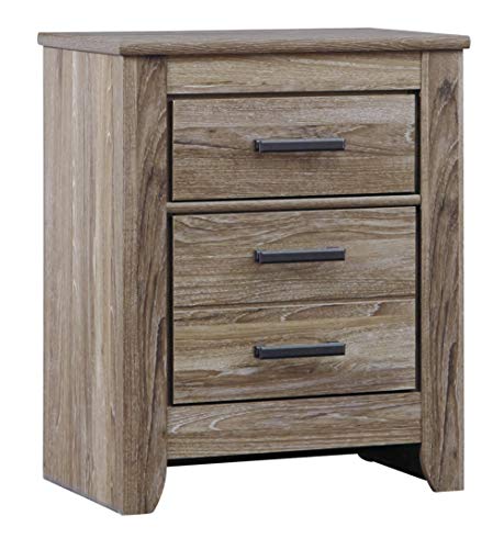 Signature Design by Ashley Zelen Rustic Contemporary 2 Drawer Nightstand, Warm Gray