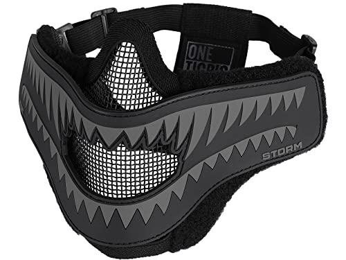 OneTigris X Storm Airsoft Mask Foldable Mesh Mask with Removable Shark Jaw Morale Patch (Black Teeth)