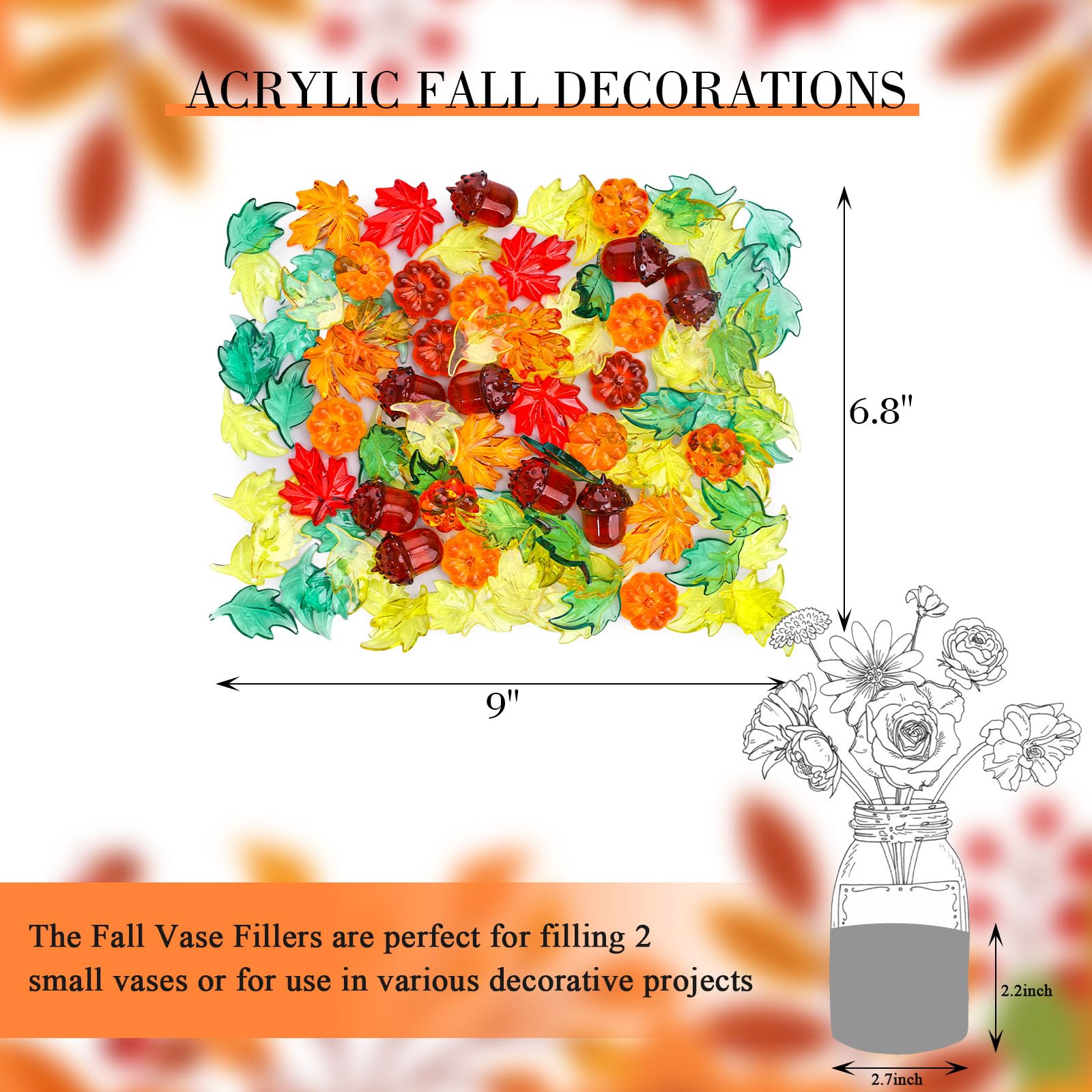 DomeStar 120PCS Thanksgiving Acrylic Pumpkin Fall Decorations, Vase Filler Gems Acrylic Leaves Acorns Maple Leaves for Home Decoration