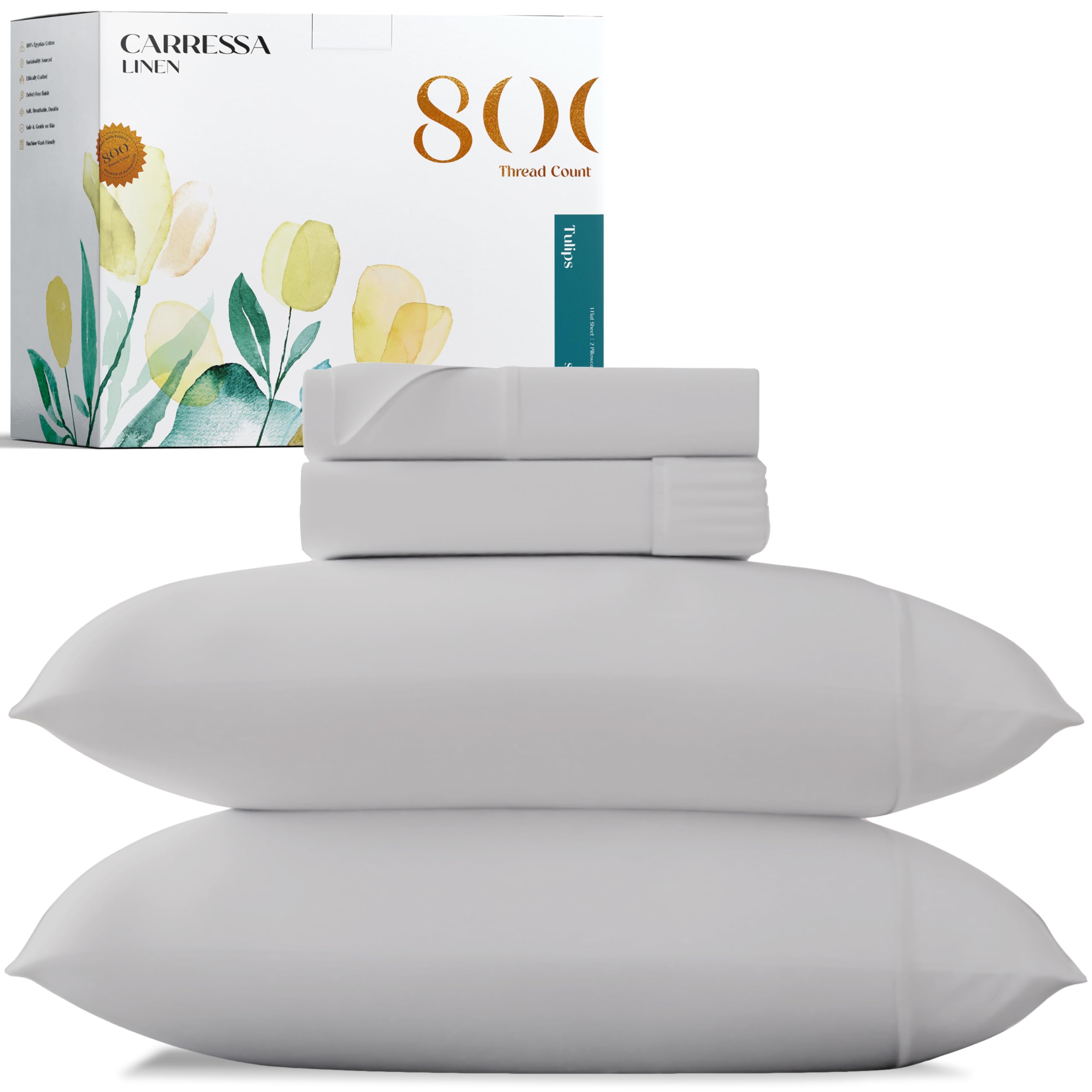 Carressa Linen 800 Thread Count Long Staple Soft Egyptian Cotton Sheet Set, 4 Pc Set, California King Sheets, Upto 17 in Deep Pocket, Smooth & Soft Sateen Weave, Luxury, Light Gray