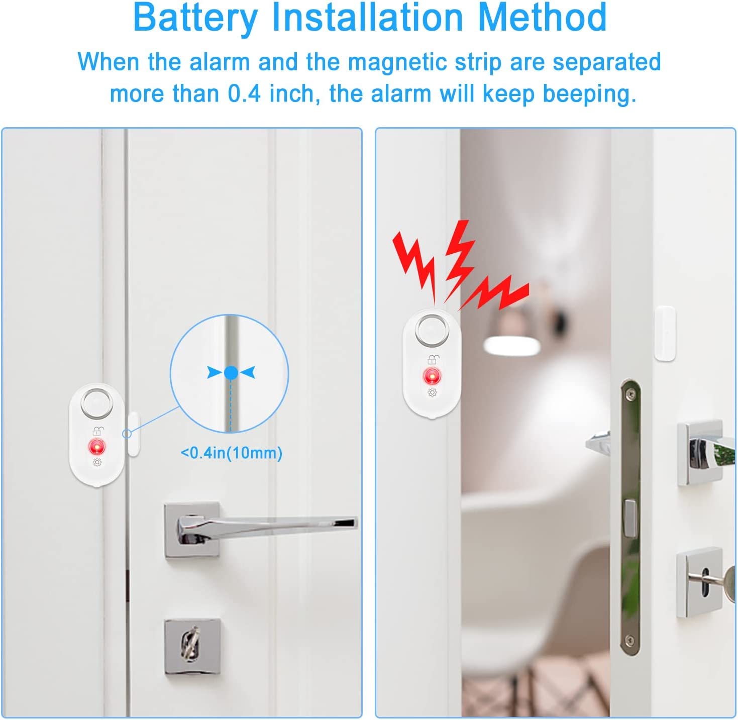 Door Alarm for Home Security, Door Open Alarm Sensor for Kids Safety Dementia Patients Window Alarm Sensor 125dB 4 Working Modes, Alarm System for Home Garage Apartment Office(Battery not Included)