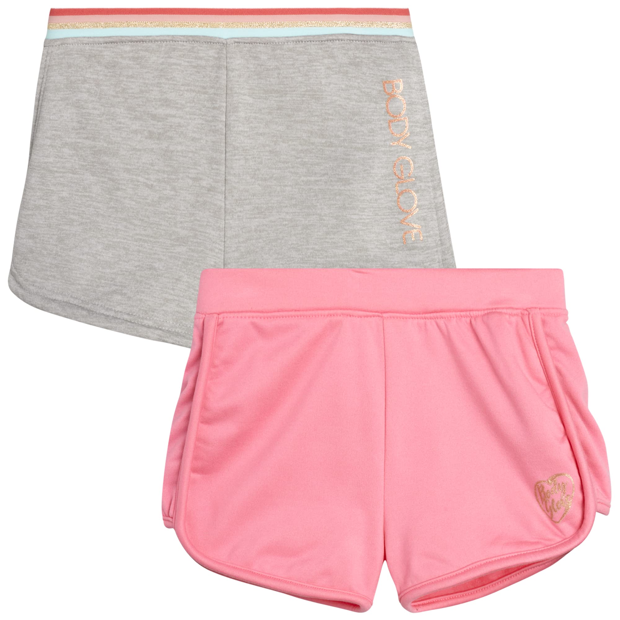 Body Glove Girls’ Active Shorts - 2 Pack Soft Cozy Athletic Gym Dolphin Shorts (Size: 7-12), Size 8, Grey/Pink