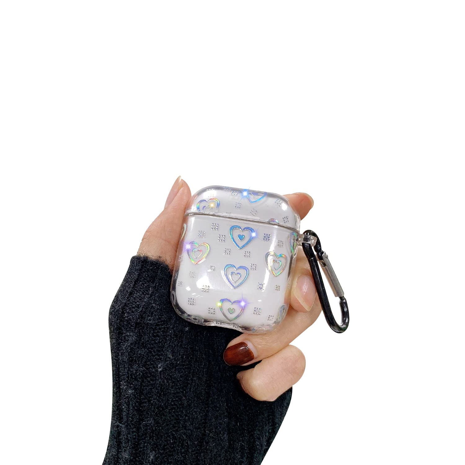 Fycyko Compatible with AirPods Case for Clear Glitter Heart Pattern for Women Girls Fashion Soft Flexible Durable Slim Shockproof AirPods Case for AirPods 2 &1-Heart-A